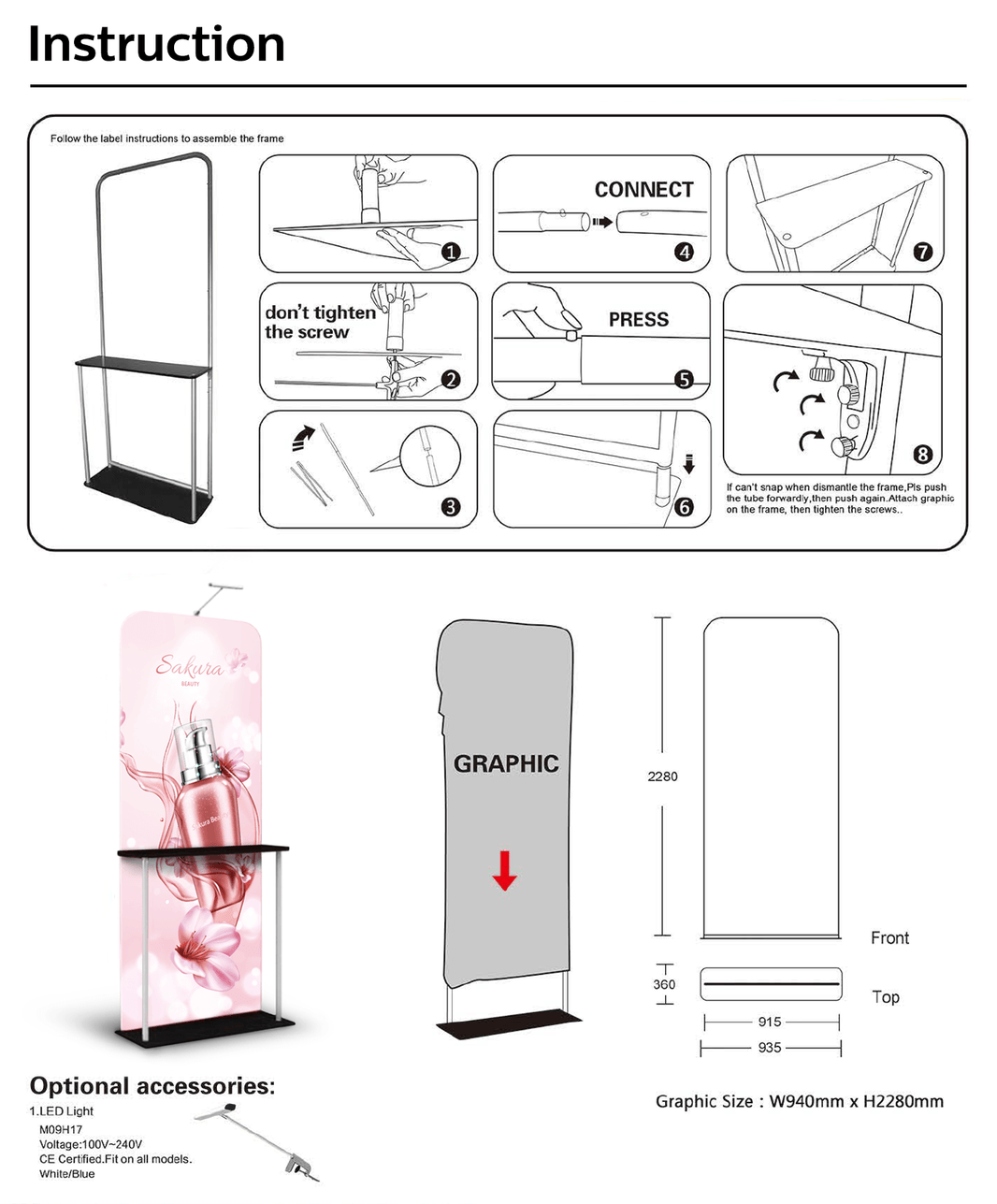 Fabric Banner Stand with Shelf | Easy to Assemble & Disassemble ...